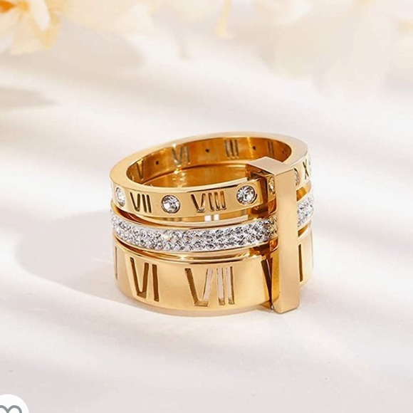 Jewelry | Nwt Stainless Steel Roman Numeral Ring 3 In 1 Spinner Rings ...
